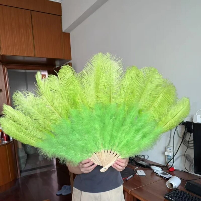 Натуральный веер из страусиных перьев 100 см Зеленый, Left Hand 100cm 1pc, green