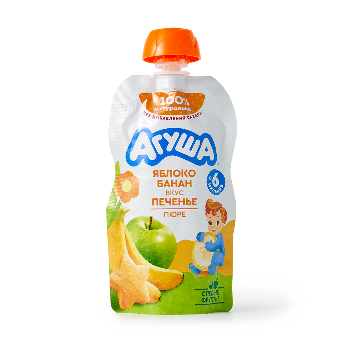Пюре Агуша "Яблоко-Банан", с печеньем, с 6 мес, дой-пак, 90 г