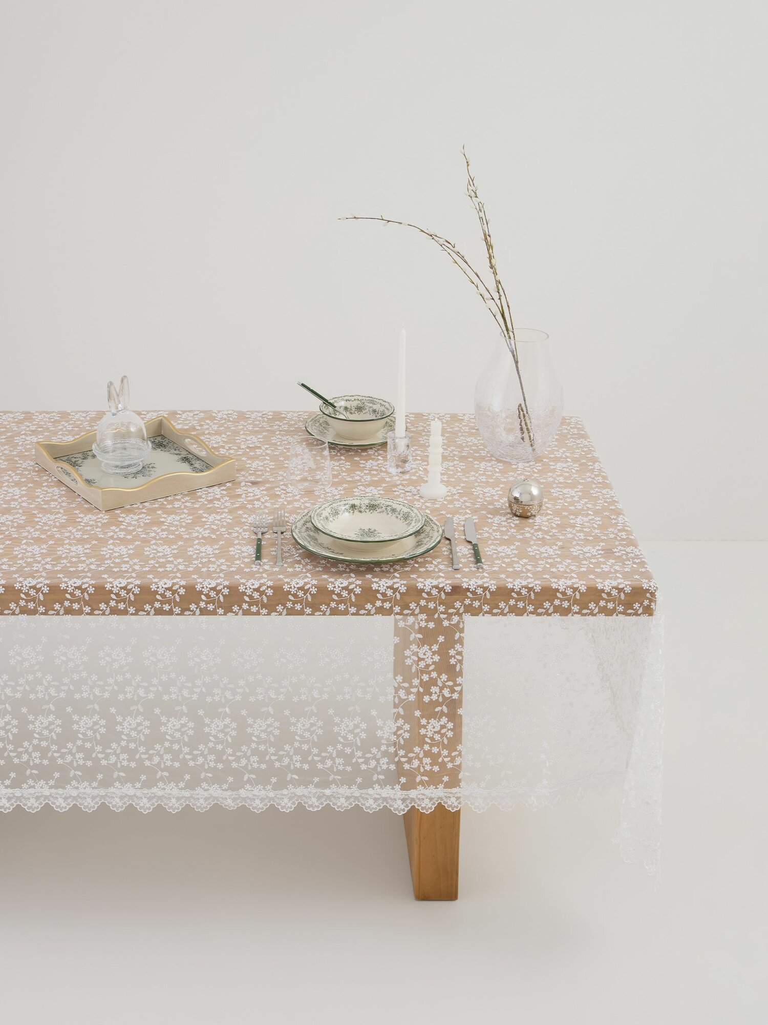 Скатерть, 160х160 см, с кружевом, полиэстер, белая, Ажурные цветы, Lace flowers, Kuchenland