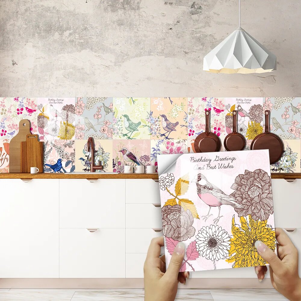 Самоклеящаяся плитка для стен под старинный кафель, виниловые наклейки водостойкие (ПВХ 0.49 мм), набор 10 шт, съемные, для кухни, ванной 10x10 см