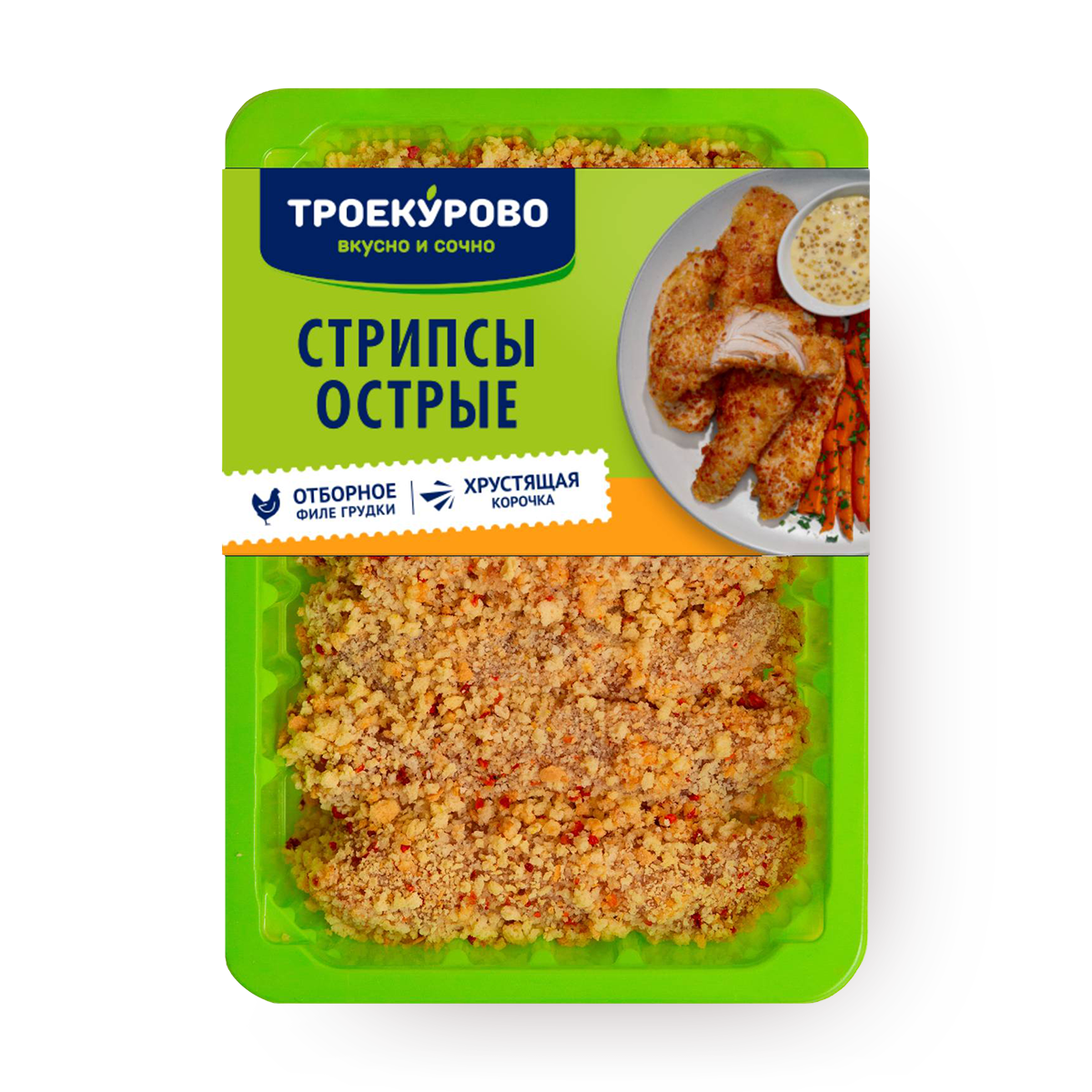 Стрипсы куриные Троекурово, острые, филе грудки, в панировке, 350 г