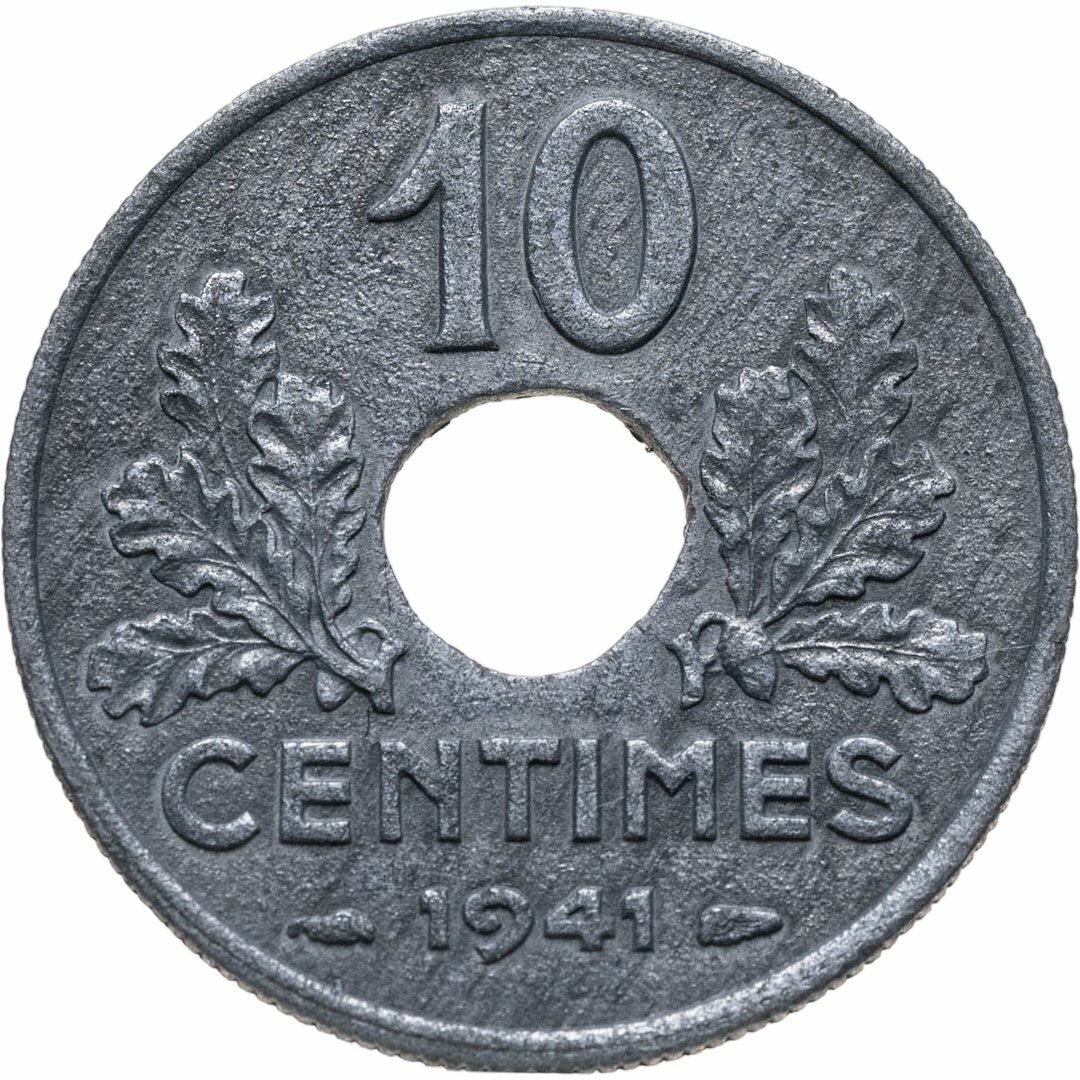 Франция 10 сантимов centimes 1941 ÉTAT FRANÇAIS, Цинк, в сохранности VF
