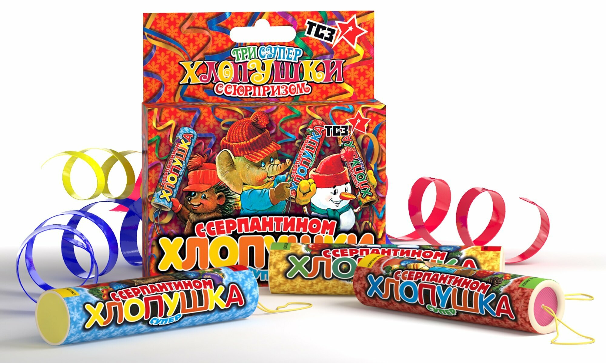 Хлопушки Троицкий снаряжательный завод "Супер", с серпантином, 3 шт.