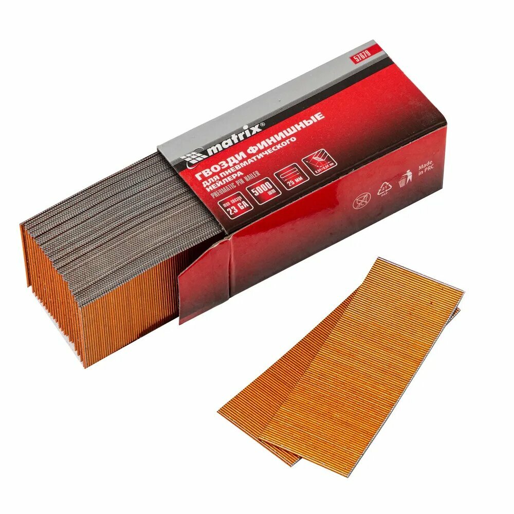 Гвозди финишные, (шпильки) 23GA для пневматического нейлера финишного D 0.64 мм, длина 25 мм, 5000 шт Matrix, 57679
