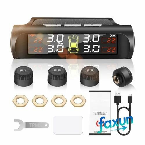 TPMS система контроля давления в шинах, солнечная зарядка, 4 внешних датчика, ЖК-дисплей, сигнал по температуре