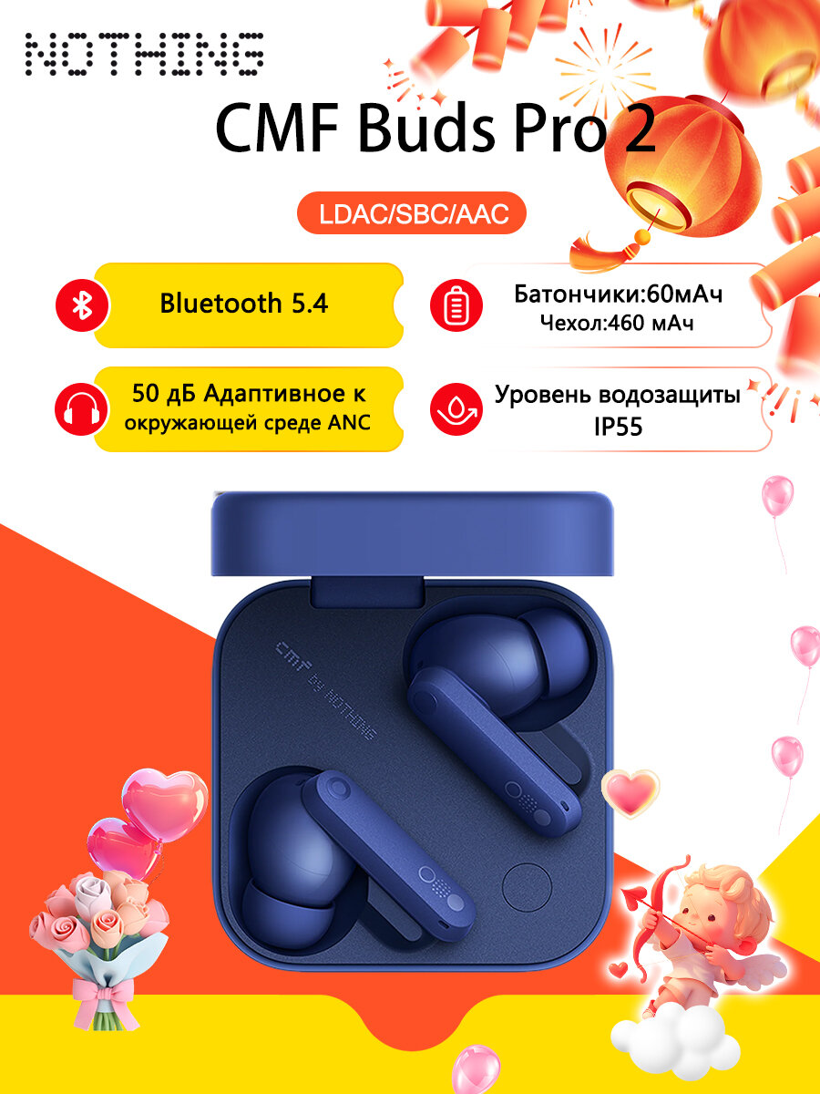 Беспроводные наушники CMF Buds Pro 2 Global, BT5.4,50dB ANC, Blue
