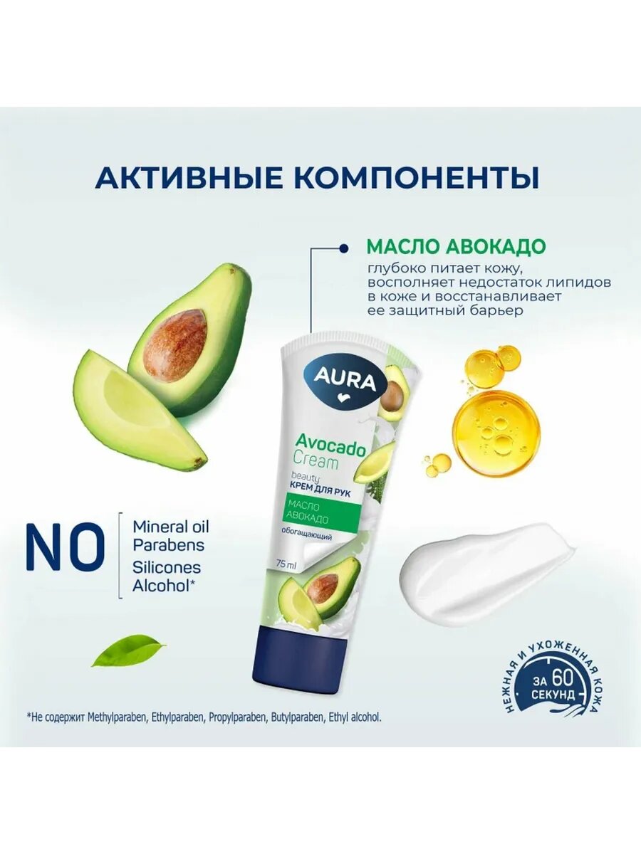 Aura крем для рук с маслом авокадо 75 мл