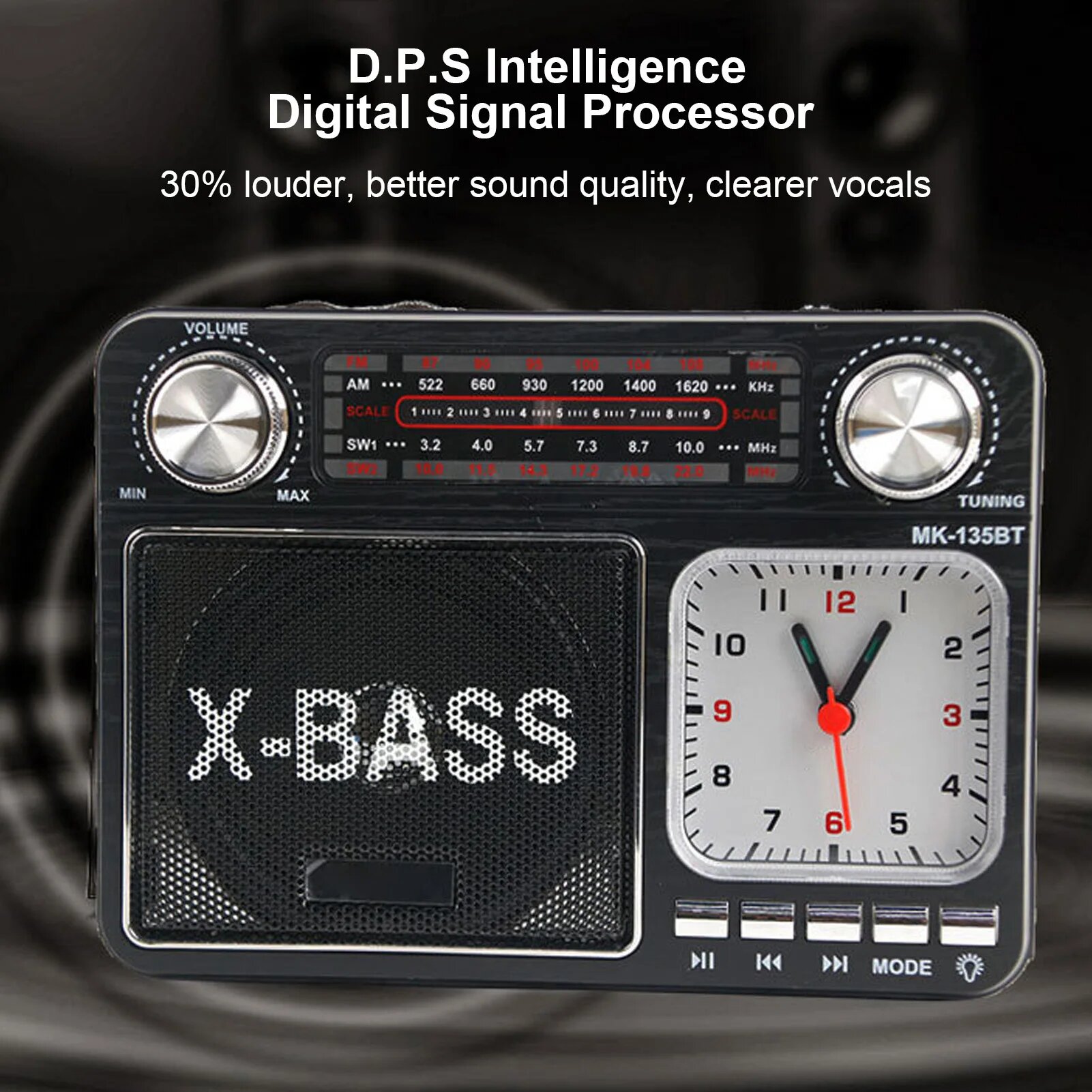 Portable BT Radio Wireless BT Radio BT Radio Wireless Manual Tuning Retro Portable AM FM SW Radio with Light Clock Black