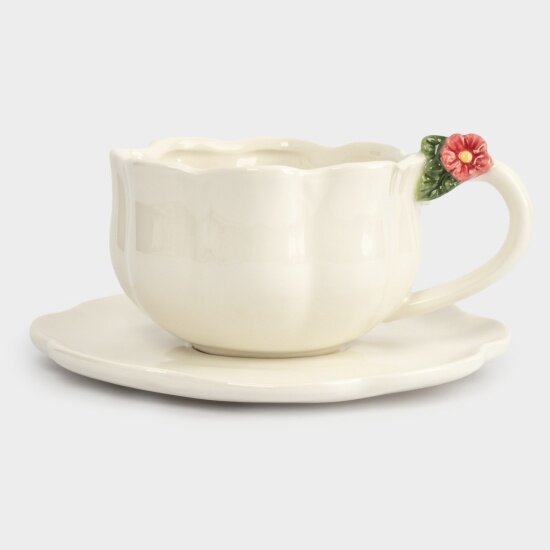 Чайная пара Anna Lafarg Gentle flower 1 перс, 2 пр, 360 мл, керамика, молочная, Цветок (ANLAF-FDW-280525-3)