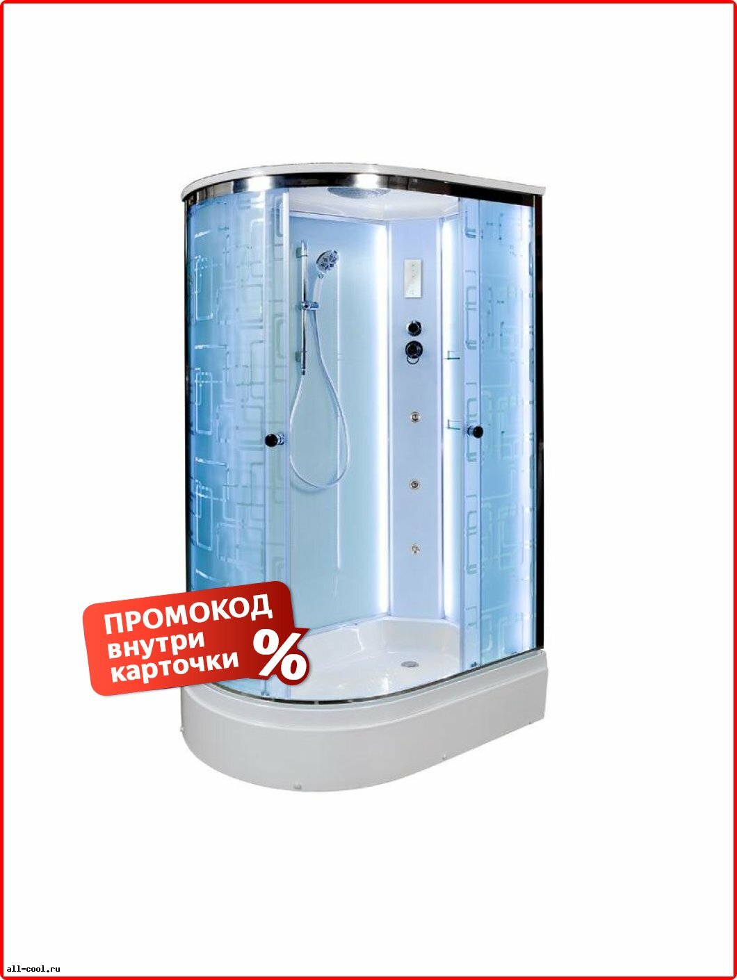 Душевая кабина DTO Genesio 120x80 средний поддон, асимметричная, белый, гидромассаж
