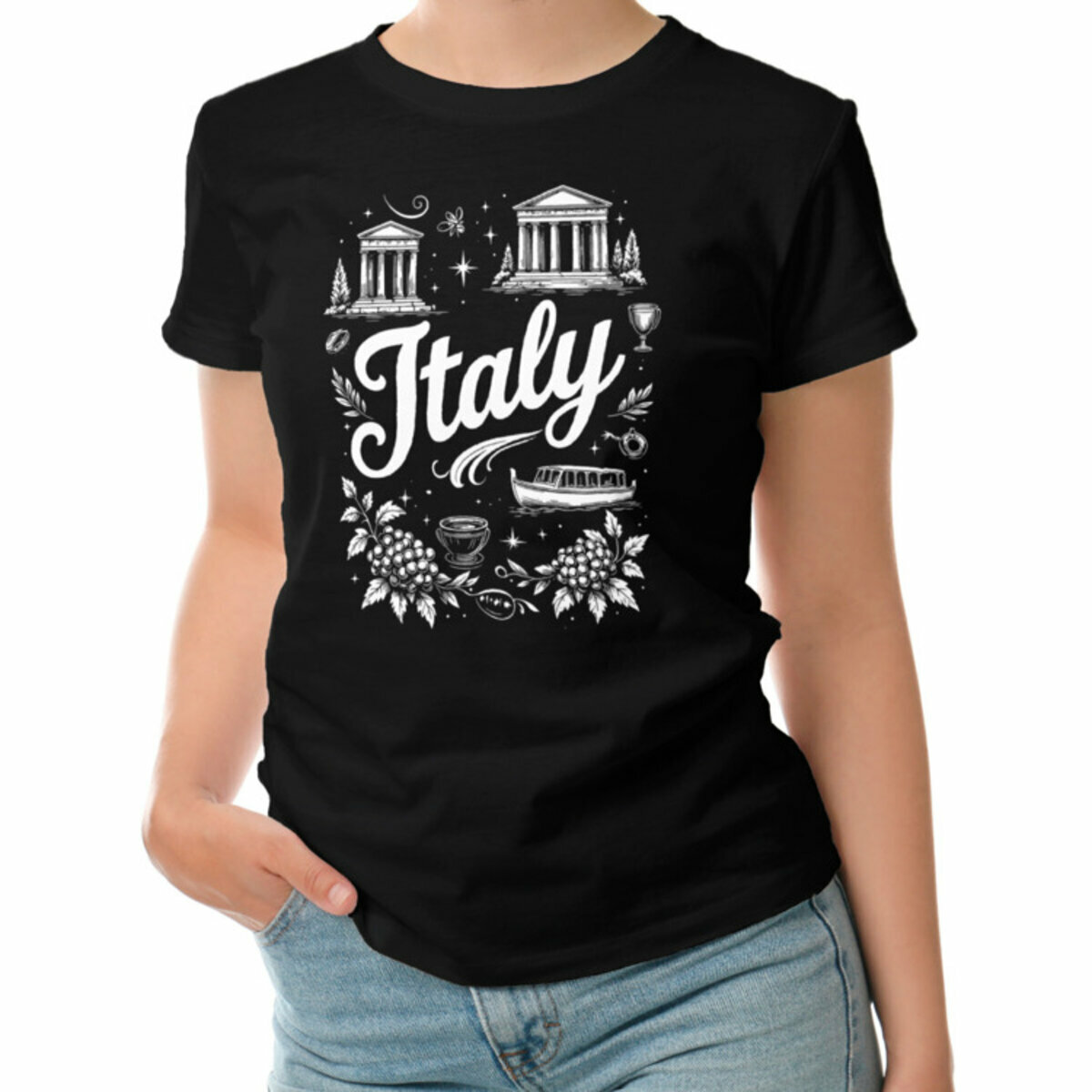 Женская футболка «Италия в символах классики» (черный, S)