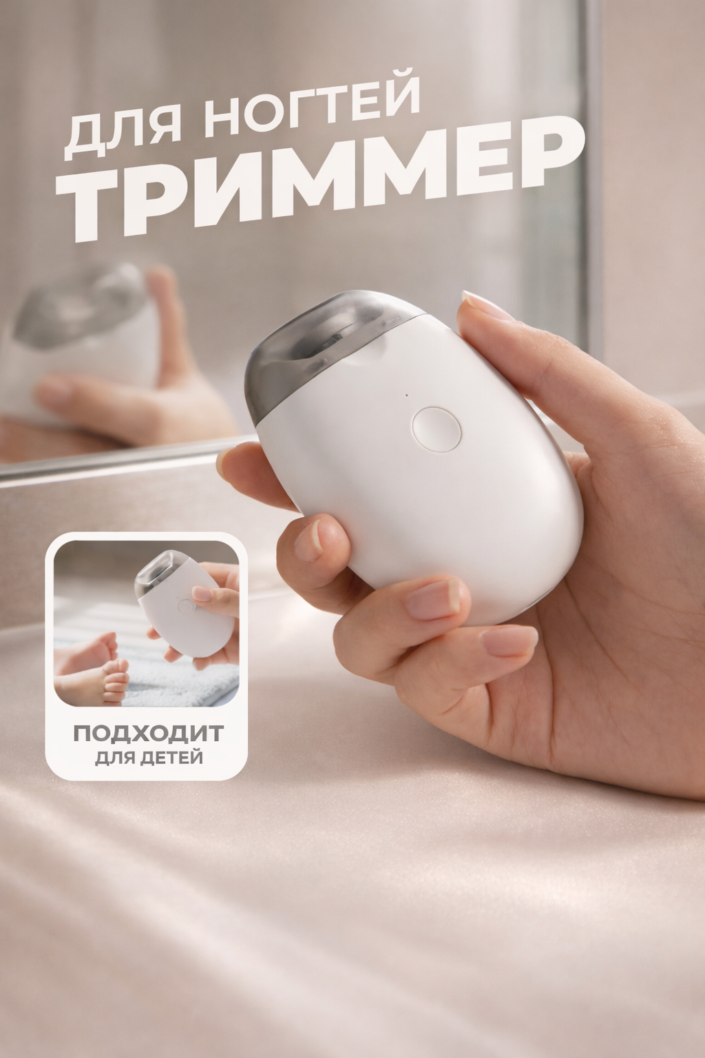 Триммер пилка для ногтей электрический, ножницы маникюрные для взрослых и детей с подсветкой, белый
