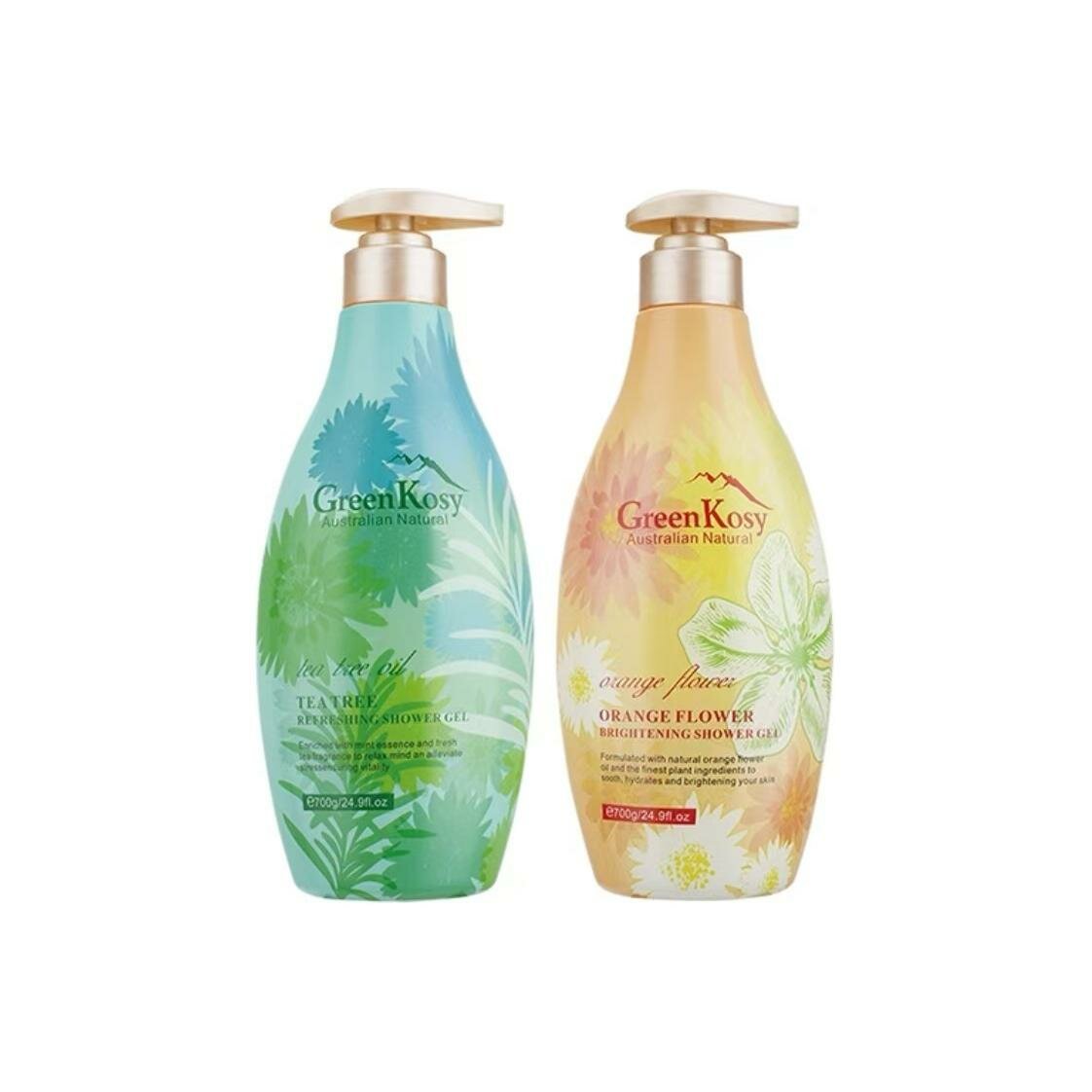 Гель для душа унисекс GreenKosy Neroli Чайное дерево, 700г*2, ароматный очищающий увлажняющий