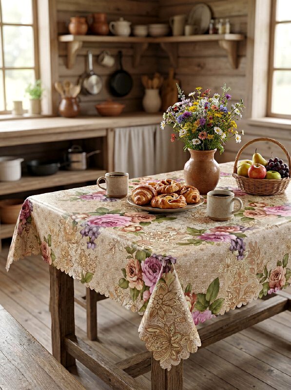 Скатерть на стол Laid Table клеенка для кухни 105 x135 тканевая основа водоотталкивающая пасхальный декор для дома
