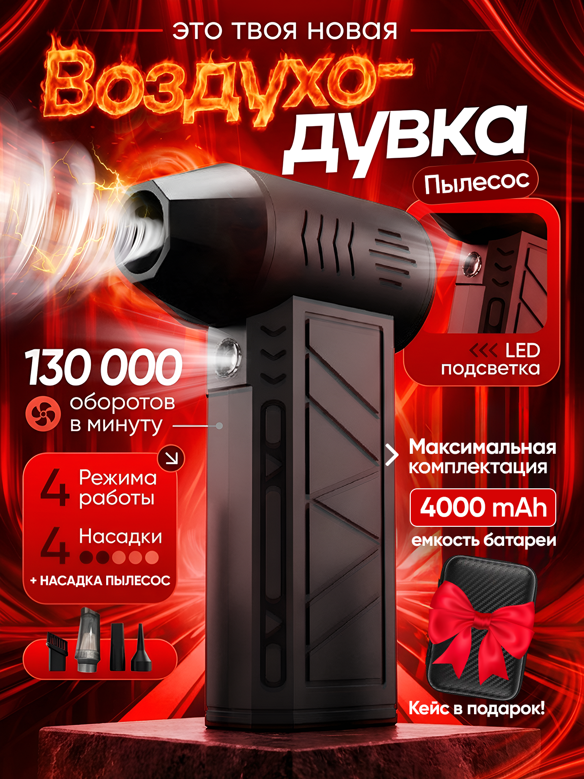 Воздуходувка для ПК и авто URBANWURTH, аккумуляторная, с пылесосом