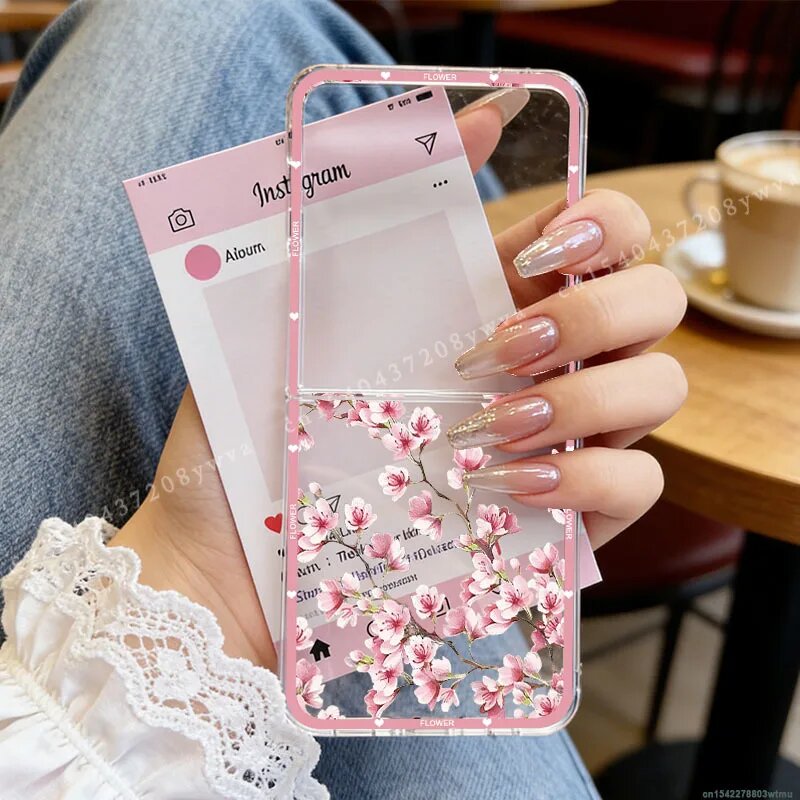 Чехол Samsung Z Flip 7 Style 1, розовые цветы