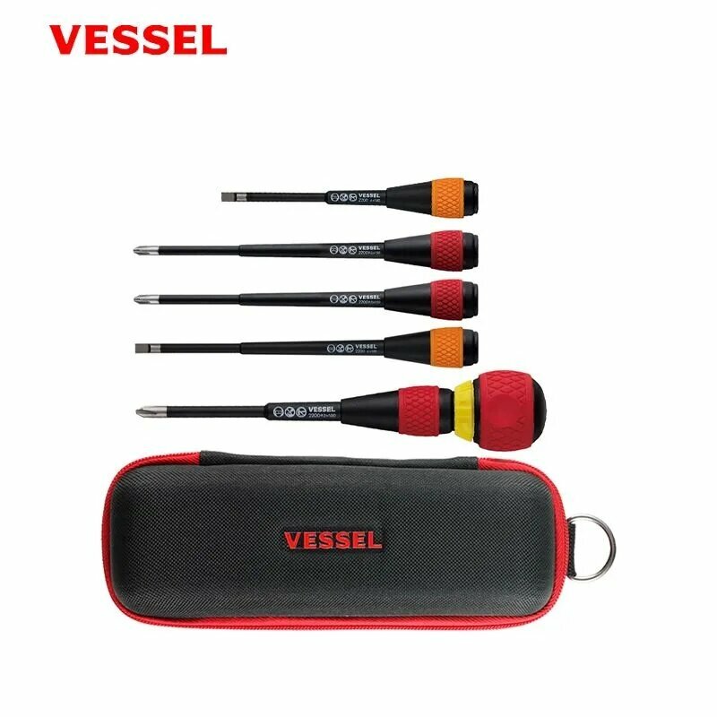 6 шт! VESSEL Набор отвертка с трещоткой, многофункциональная, с удлинителем,2200 5PCS+Bag