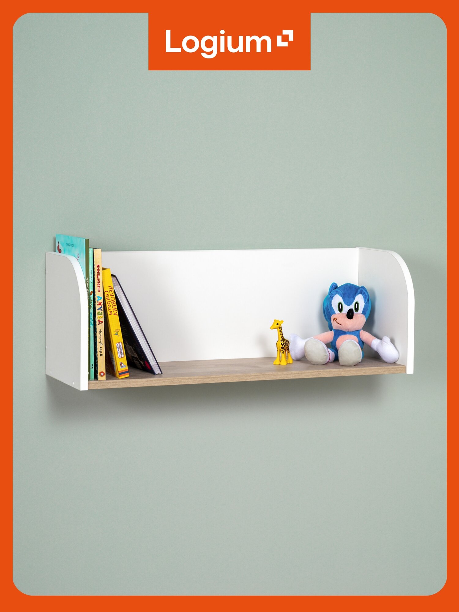 Полка для стены в детскую комнату, Топ 16.483.03 Белый шагрень, Дуб Белый exclusive, для книг, для школьника