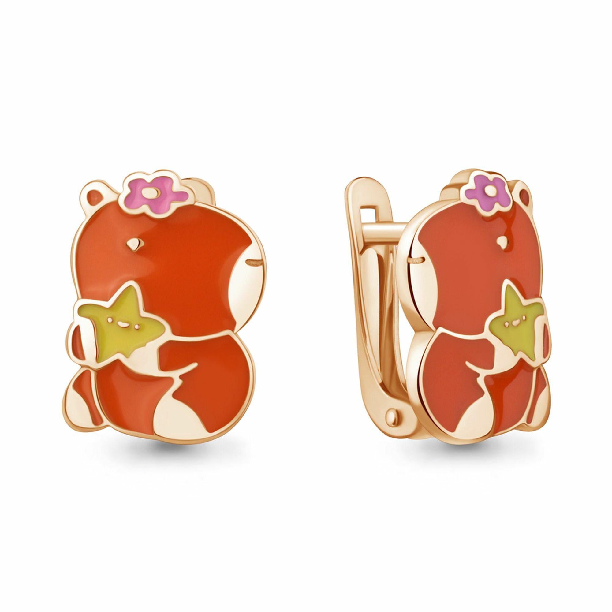 Серьги, серебро, 925 проба, золочение, эмаль