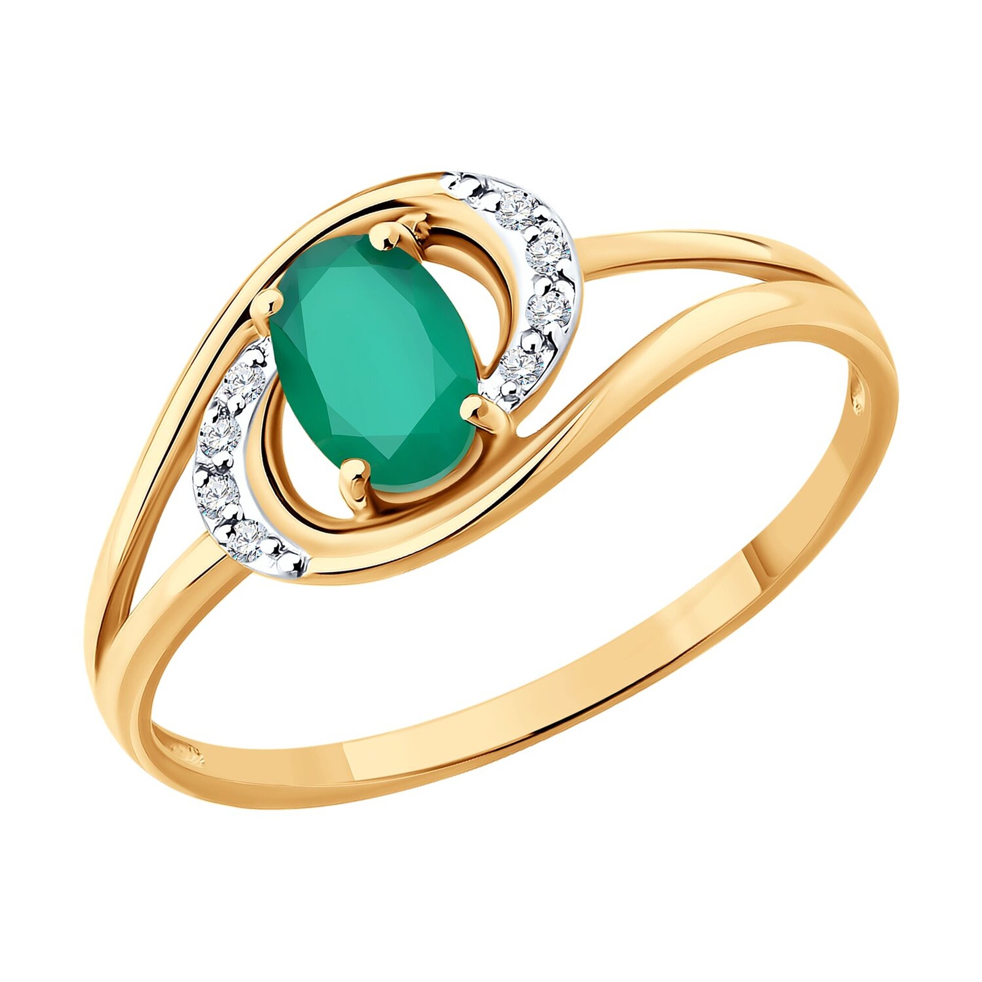 Кольцо, красное золото, 585 проба, агат, фианит