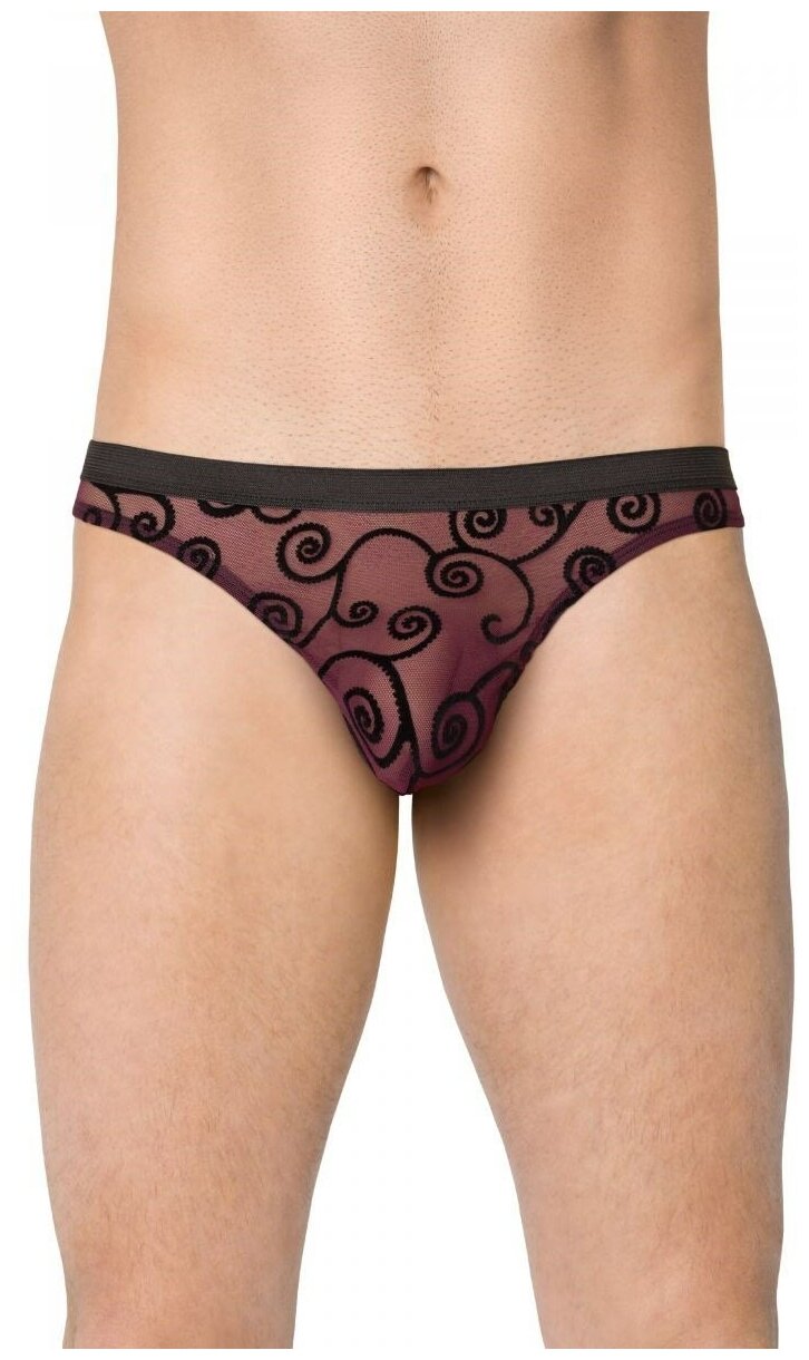 Трусы Softline 4522, мужские, стринги, сетчатые, с завитушками, фиолетовые с черным
