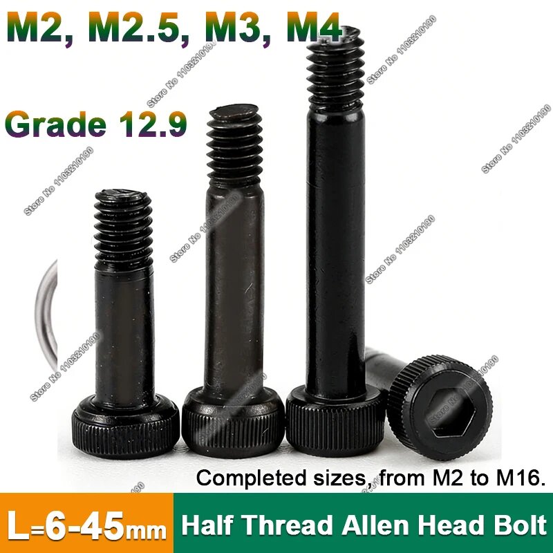 GooBetter черные стальные болты с полурезьбой M2-M4 6-45 мм M2.5x35mm, 5Pcs