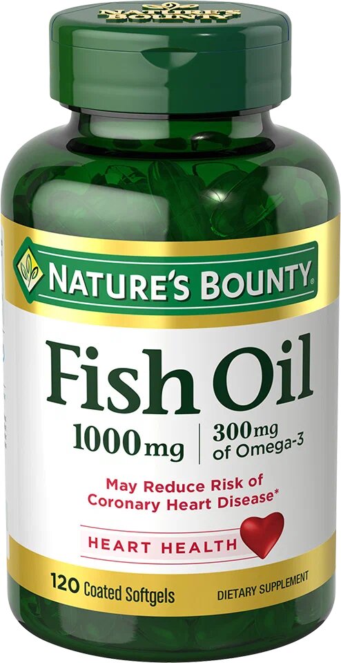 Nature's Bounty Fish Oil Omega-3 Рыбий жир 1000mg с 300mg Омега-3, с быстрым высвобождением, 120 капсул