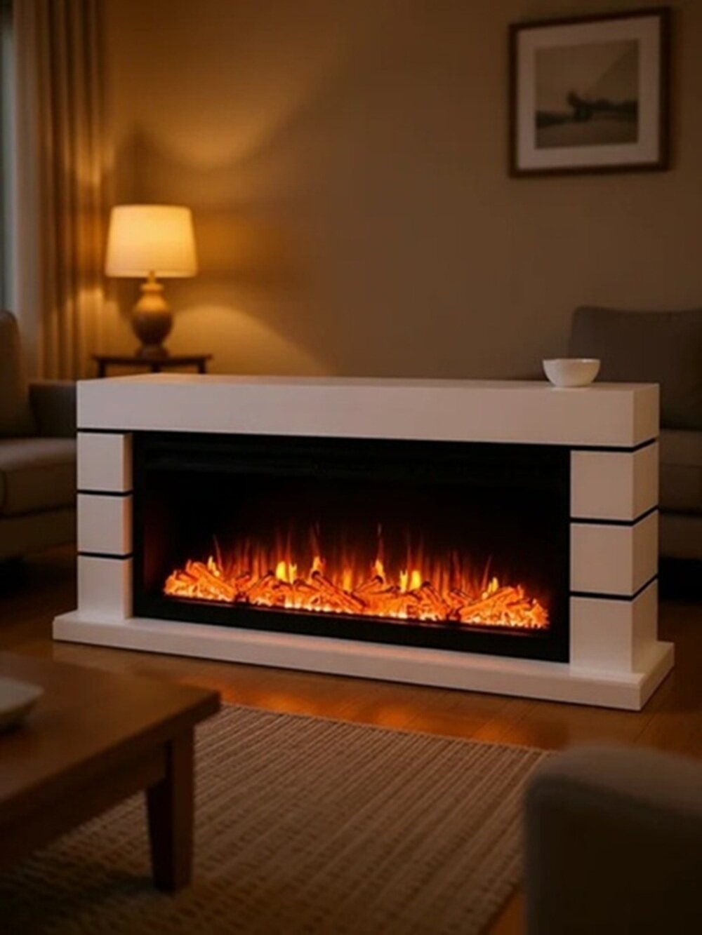 Каминокомплект Elekam Caskade с очагом Pulsar 60 белый, пульт д/у