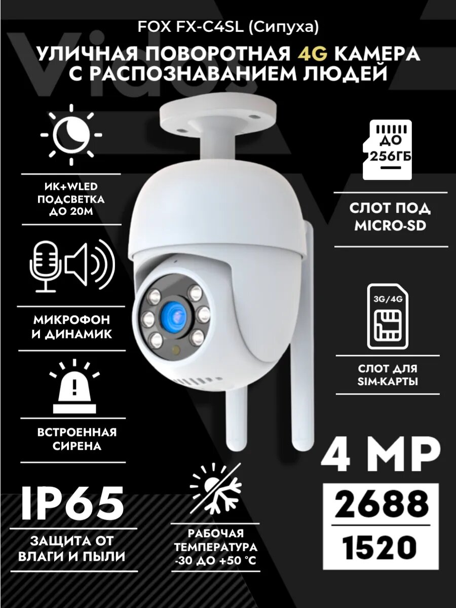 Камера видеонаблюдения Fox FX-C4SL, 4 Мп, поворотная, IP65, слот для карт