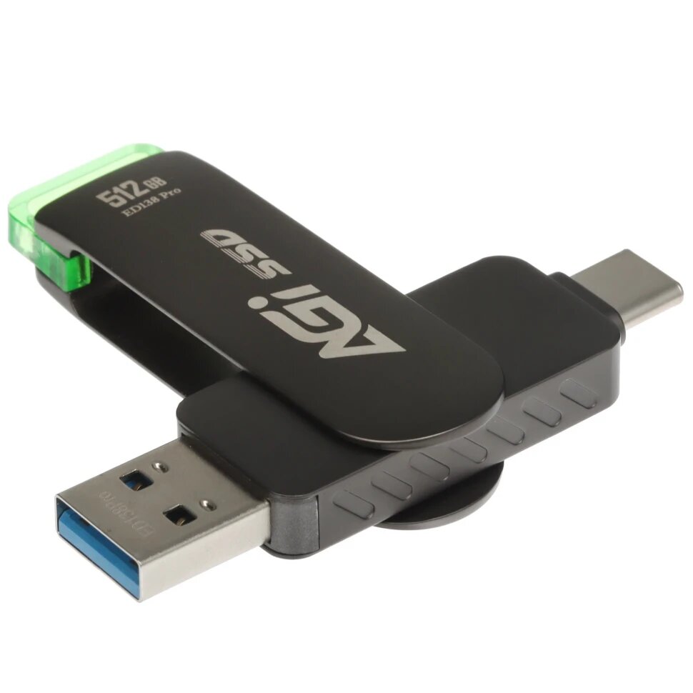 Внешний SSD диск AGI ED138 Pro, 512Gb, USB Type-A, USB Type-C, черный (AGI512G33ED138P-CB)
