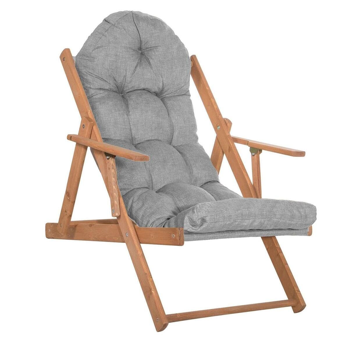 Шезлонг Decathlon Springos Borneo, деревянный, 3-ступенчатая регулировка, с матрасом