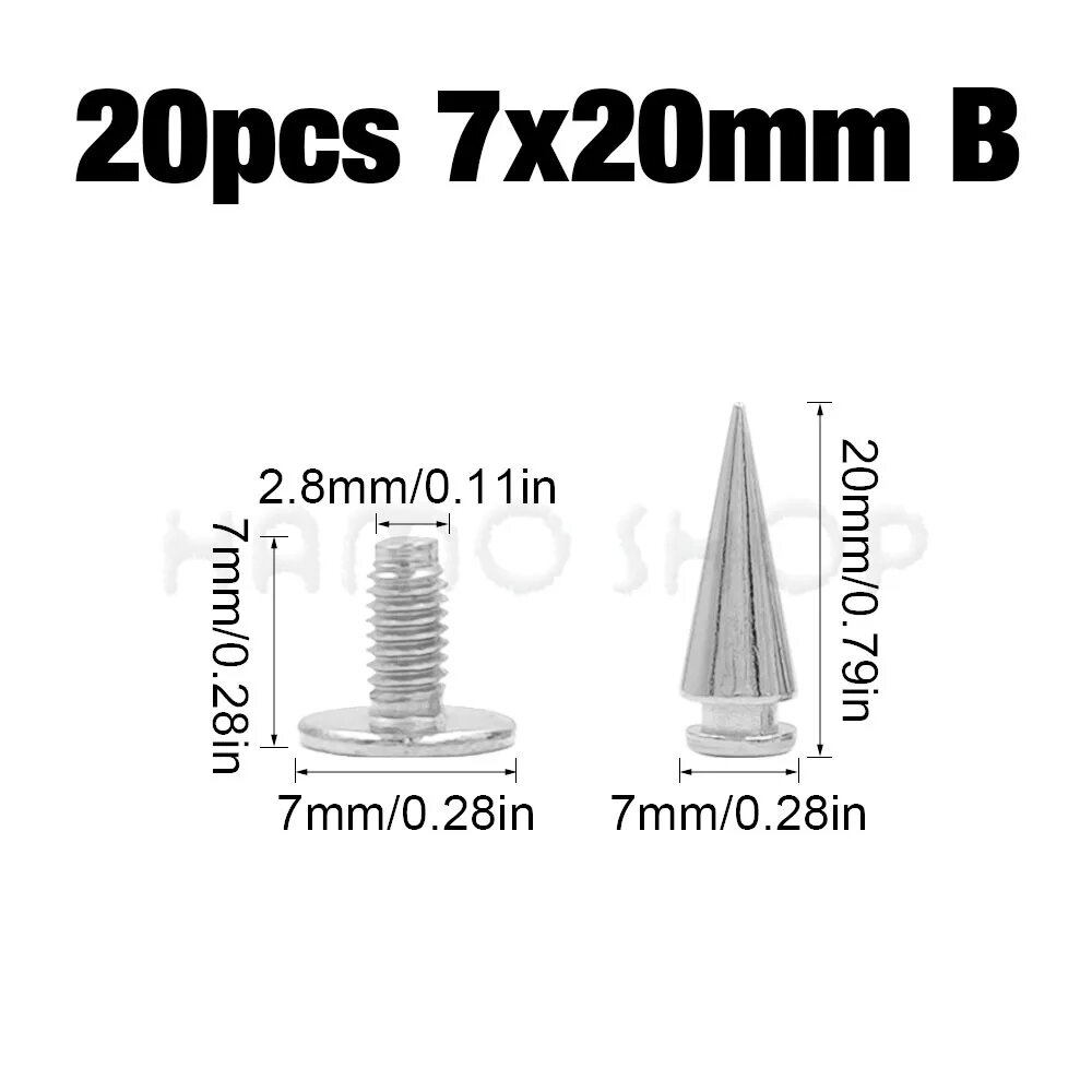 20шт Заклёпки-шипы 7x20mm, серебристые