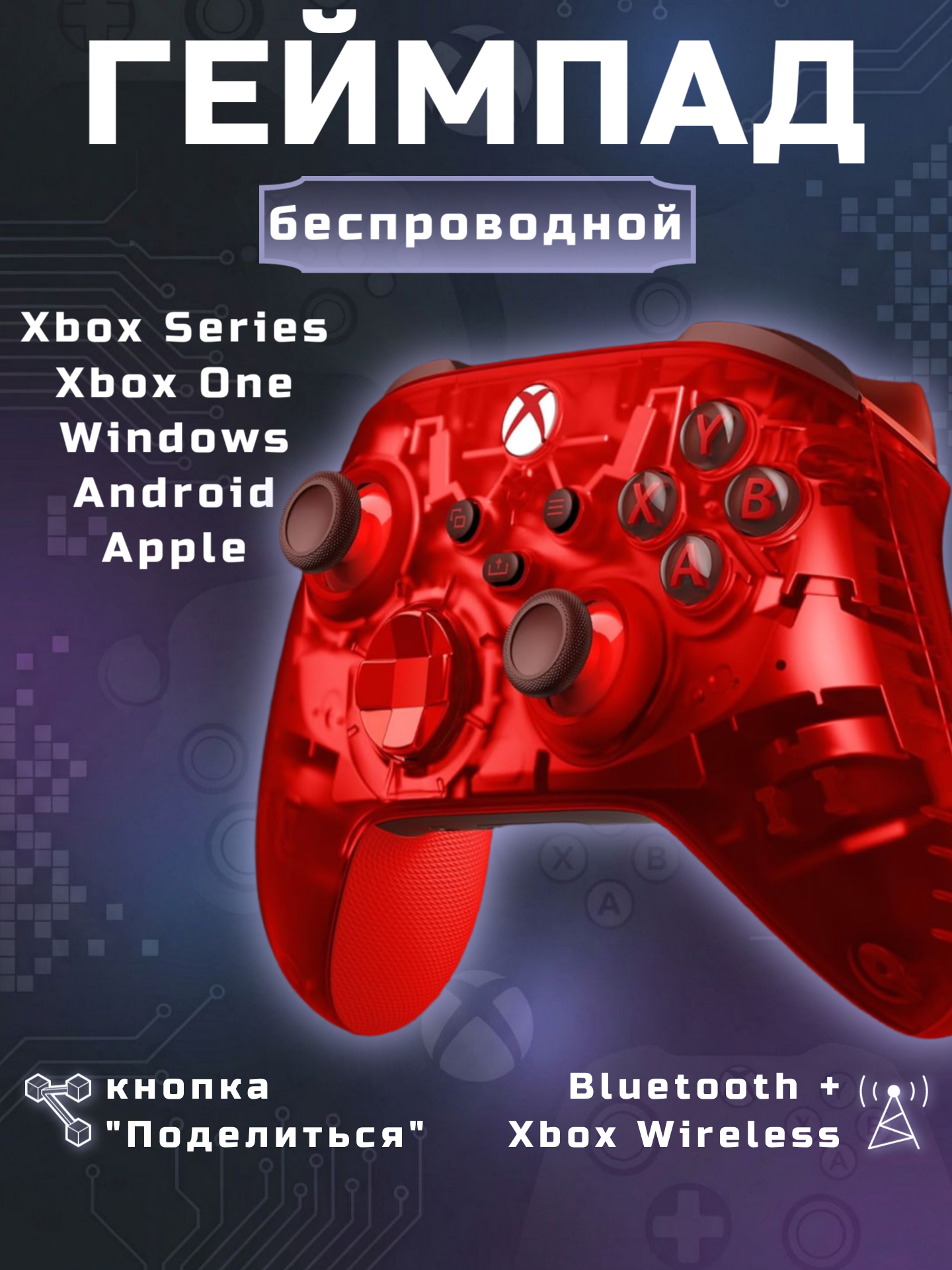 Беспроводной геймпад Xbox Series X/S Pulse Cipher Special Edition (4 ревизия), Bluetooth, USB-C, вибрация