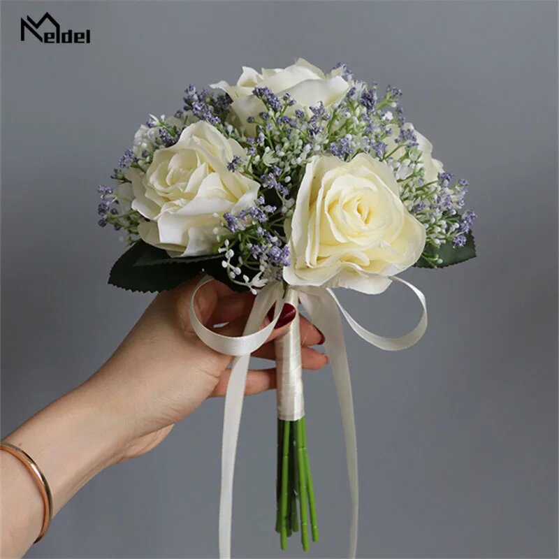 Искусственные розы Meldel букет Сиреневый, beige