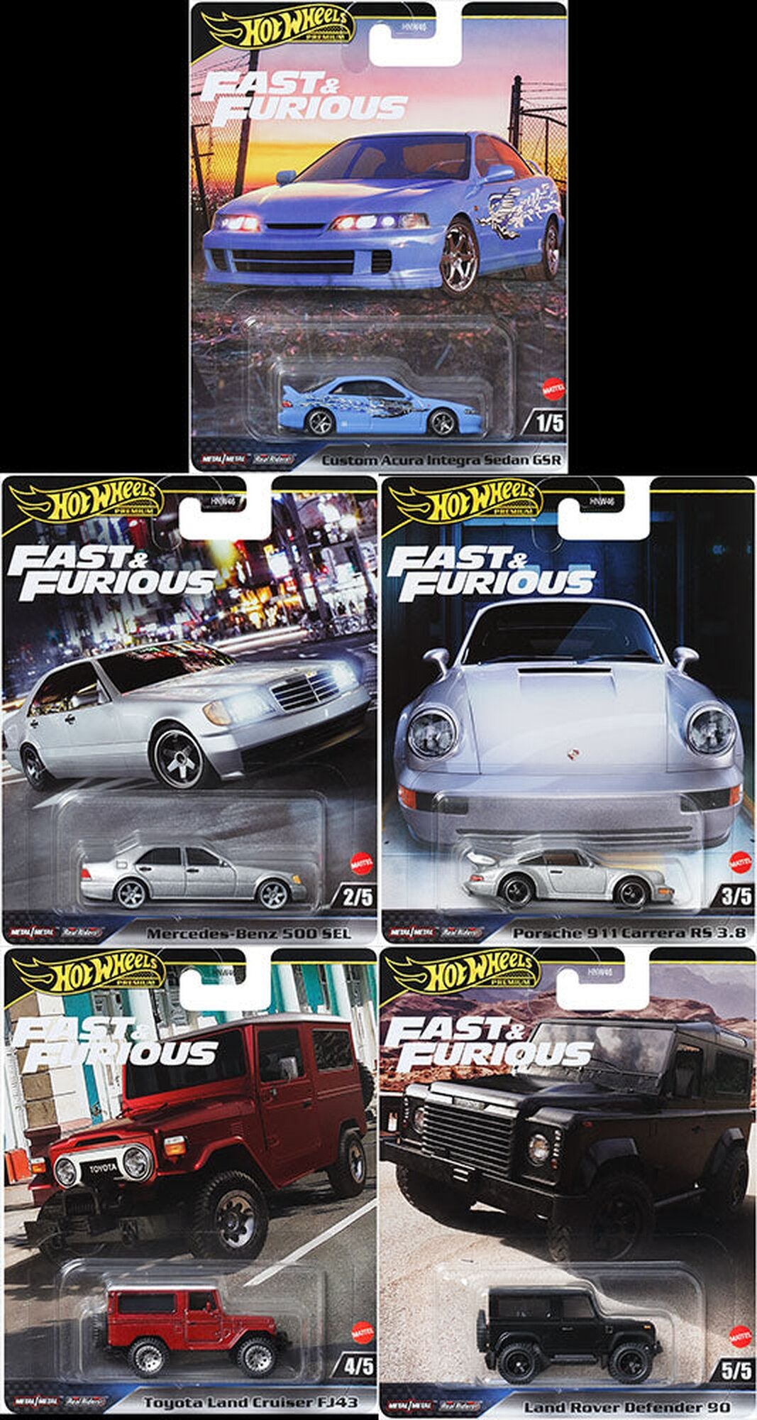 Игрушечный транспорт Hot Wheels Premium - Набор из 5 коллекционных машинок FAST & FURIOUS - Хот Вилс HNW46-979G