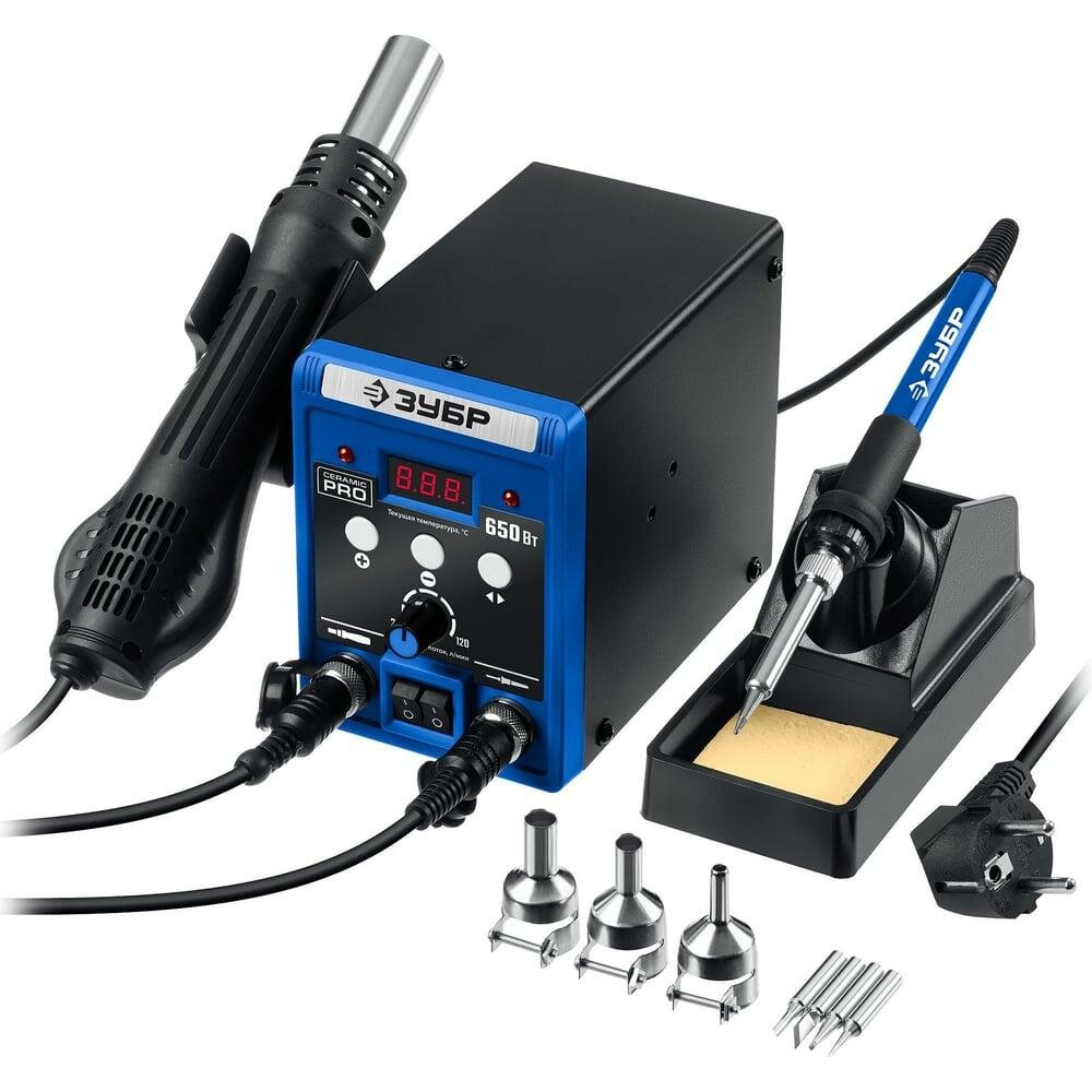 Ремонтная паяльная станция ЗУБР Пср-650 2-в-1,100-500°С, 650 Вт 55427