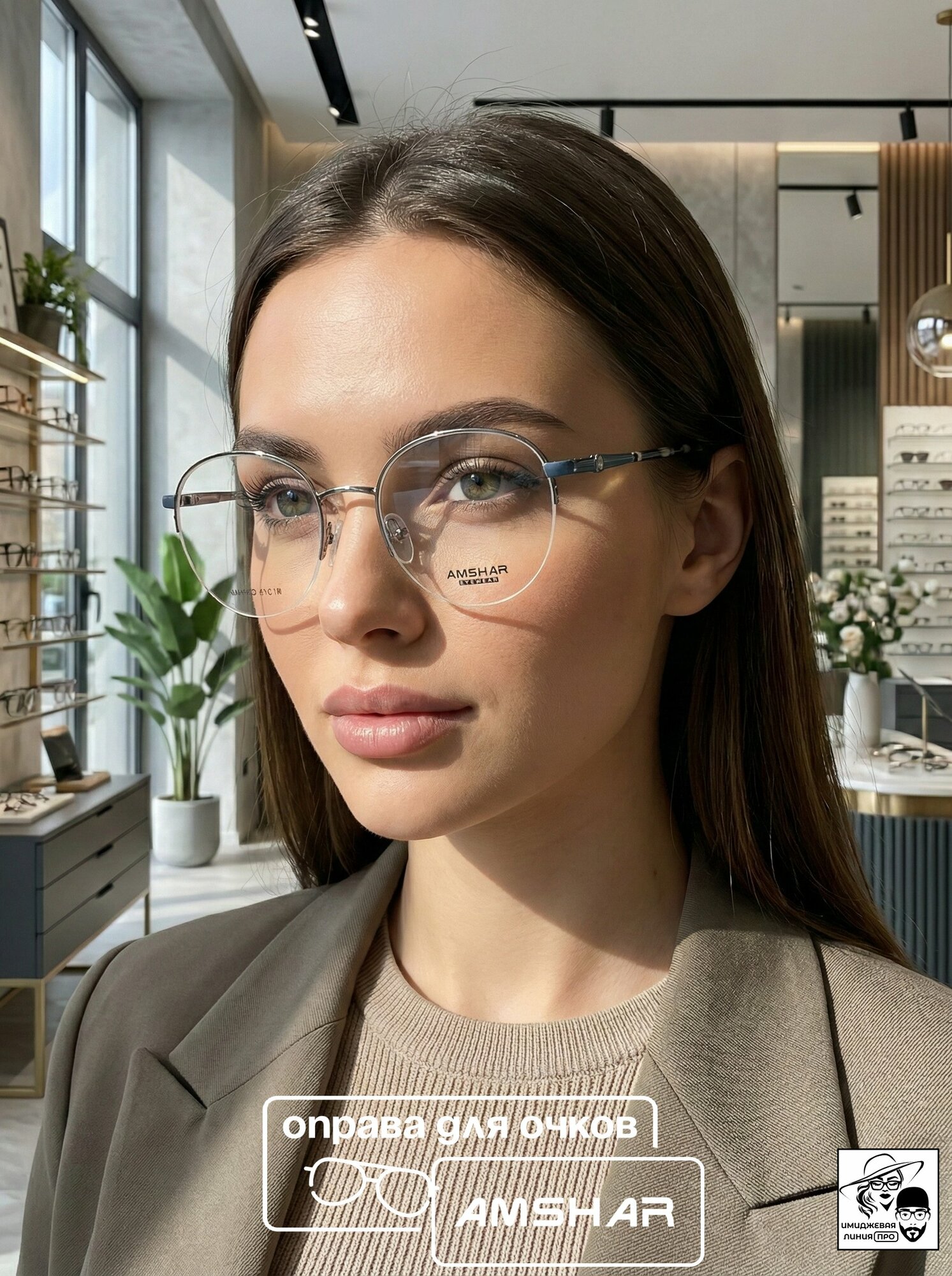 Оправа Amshar Eyewear 8620, полуободковая, серебристая, женская