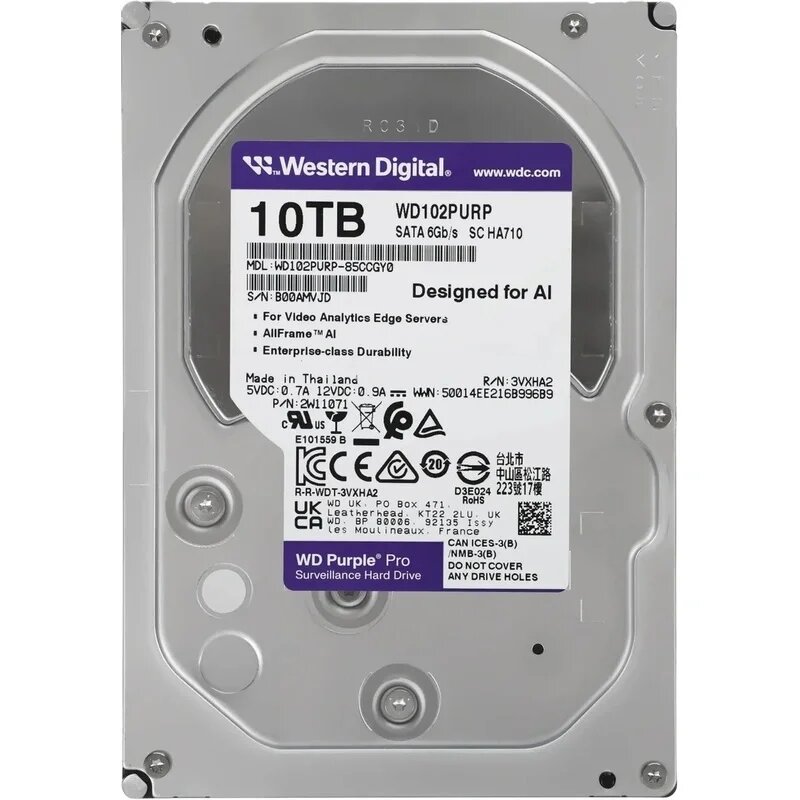 Жесткий диск WD Purple 10TB 3,5 SATA 512MB 7200 rpm(WD102PURP), 2405942