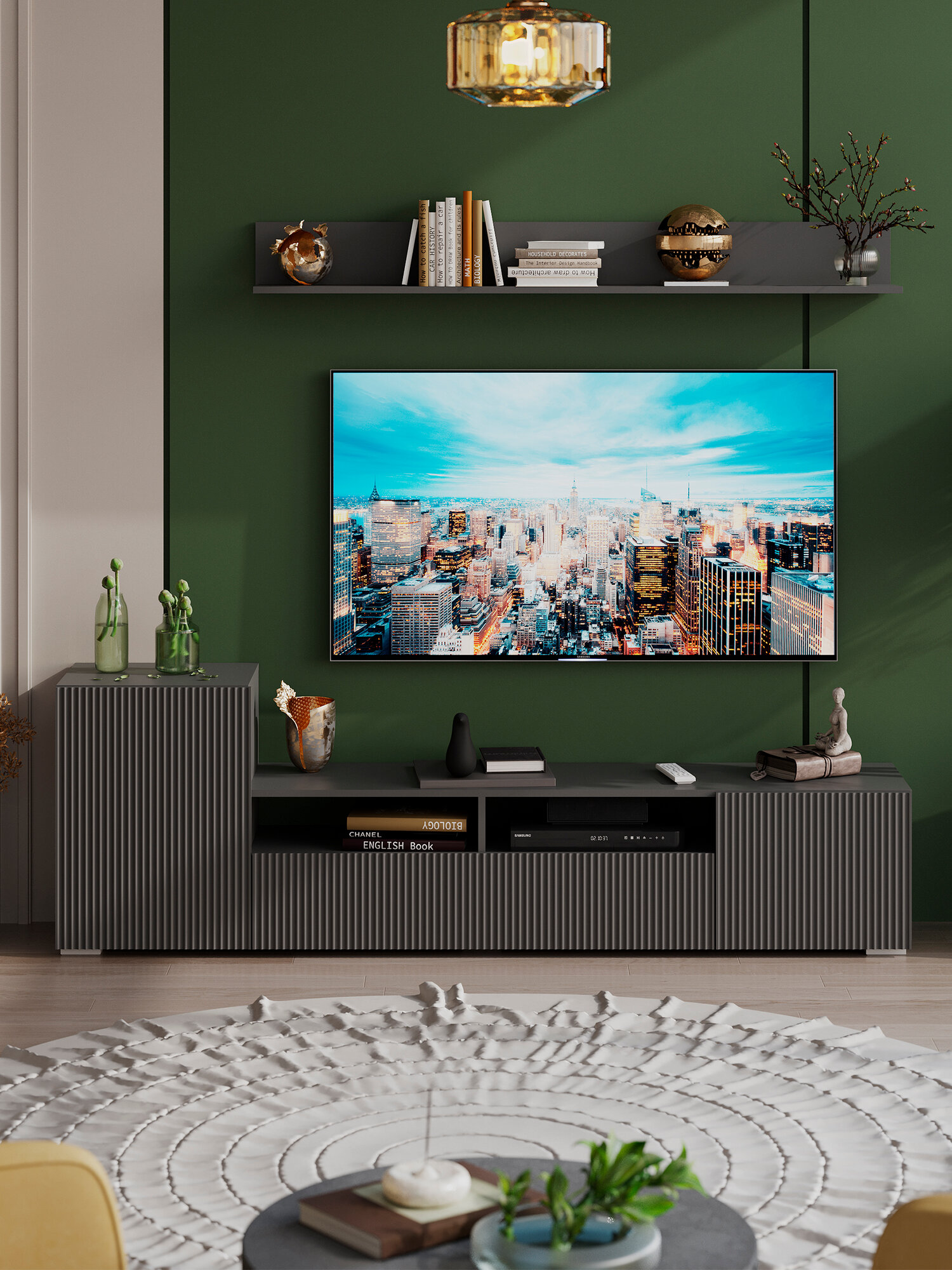 Гостиная Мебель Трия 193х34,9х61,2 Сильвия Тип 2 Графит серый/Графит матовый