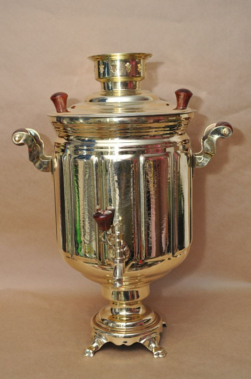 Самовар тульский электрический 10 литров банка. Полированная латунь.