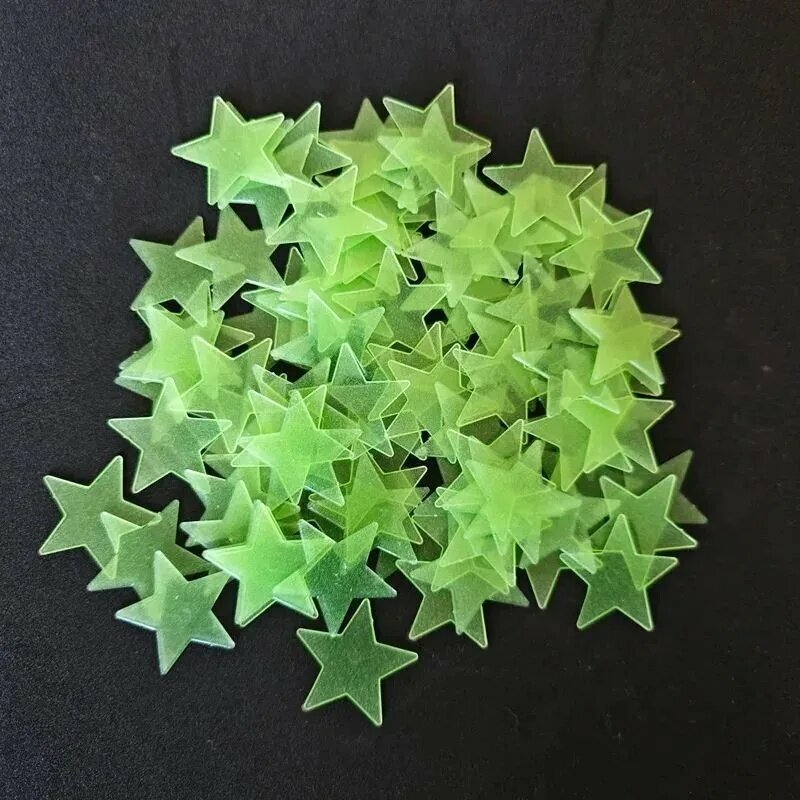 Наклейки для декора звездочки светящиеся в темноте,3cm, зеленый,500 шт