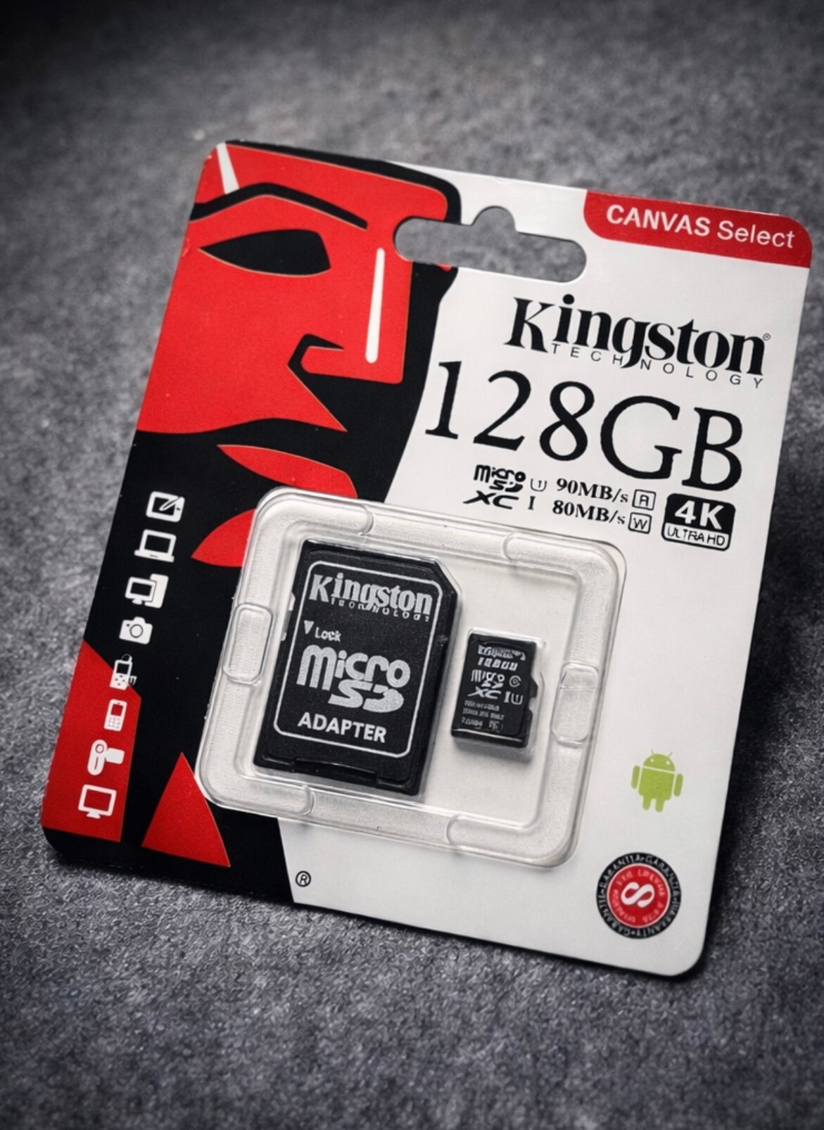 Карта памяти Kingston Technology, 128ГБ, скорость чтения 80 МБ/с, с адаптером, поддержка 4K