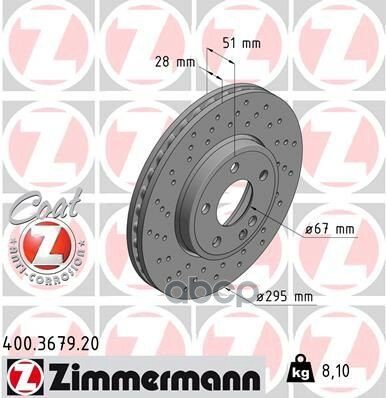 Диск тормозной ! перед. 295x28/51-5x112 MB W176/W246/C117/X156 1.8-2.2 11> Zimmermann арт. 400367920