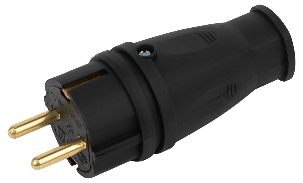 Вилка прямая каучуковая ЭРА 16A VX10-B-IP44 с заземлением Б0055414 черная