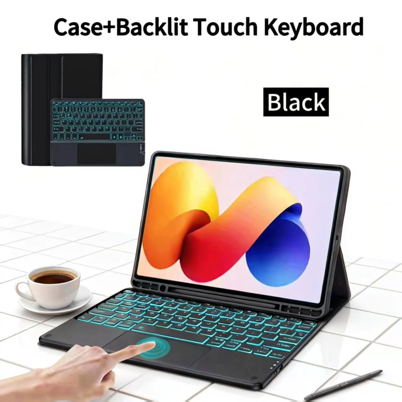 Черный чехол-клавиатура для Redmi Pad Pro 12.1" с подсветкой, Russian