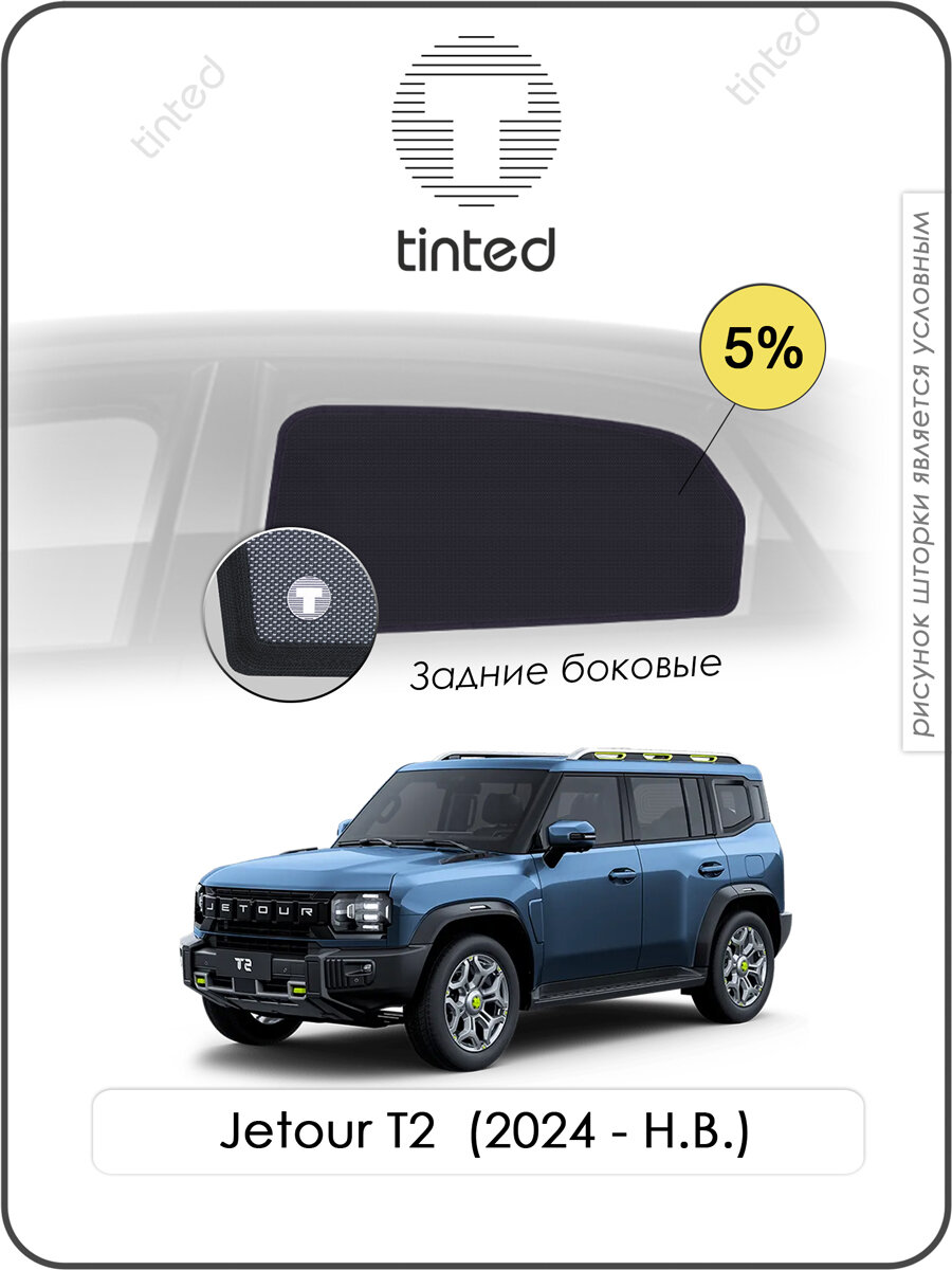Шторки на автомобиль боковые Jetour T2 (2024 - Н. В.) на задние двери 5%, сетки от солнца в машину Джетур Т2, Каркасные автошторки Tinted