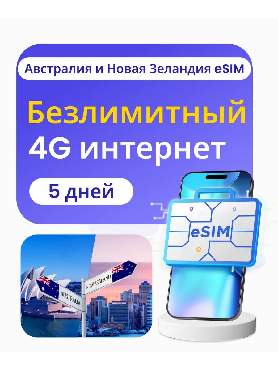 Австралия и Новая Зеландия eSIM-карта безлимит на 3 дня