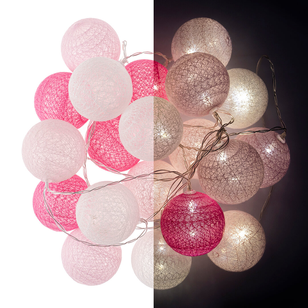 Светодиодная гирлянда Хлопковые клубочки, Бело-розовый Микс, 20 Led, IP14, 3 м. Розовый/Белый, 1 шт.