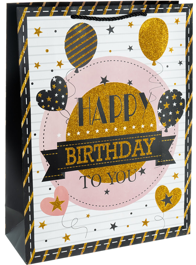 Пакет подарочный, 210гр, Happy Birthday, Лучший День Рождения, Дизайн №4, с блестками, 41*31*12 см, Дон Баллон, 1 шт.