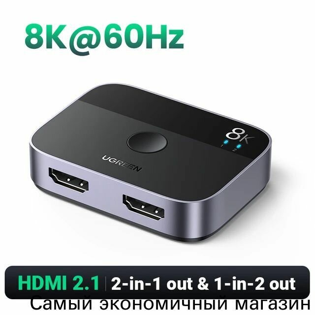 Переключатель HDMI 2.1 на 2 входа и 1 выход / UGREEN 8K@60Hz Switch / HDMI разветвитель
